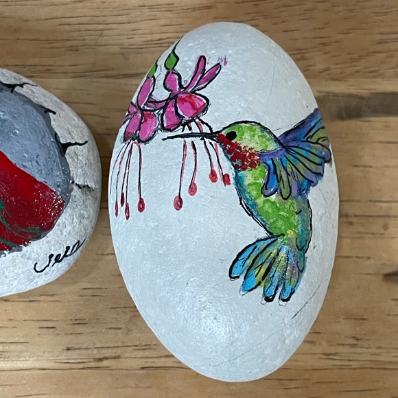Hand Crafted | Accents | Hand Crafted Painted Green Hummingbird Rock ...